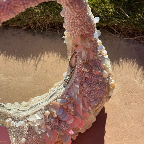 Bags | Nwt Viral White Beaded Shells Pearl Embellished Shoulder Bag ...